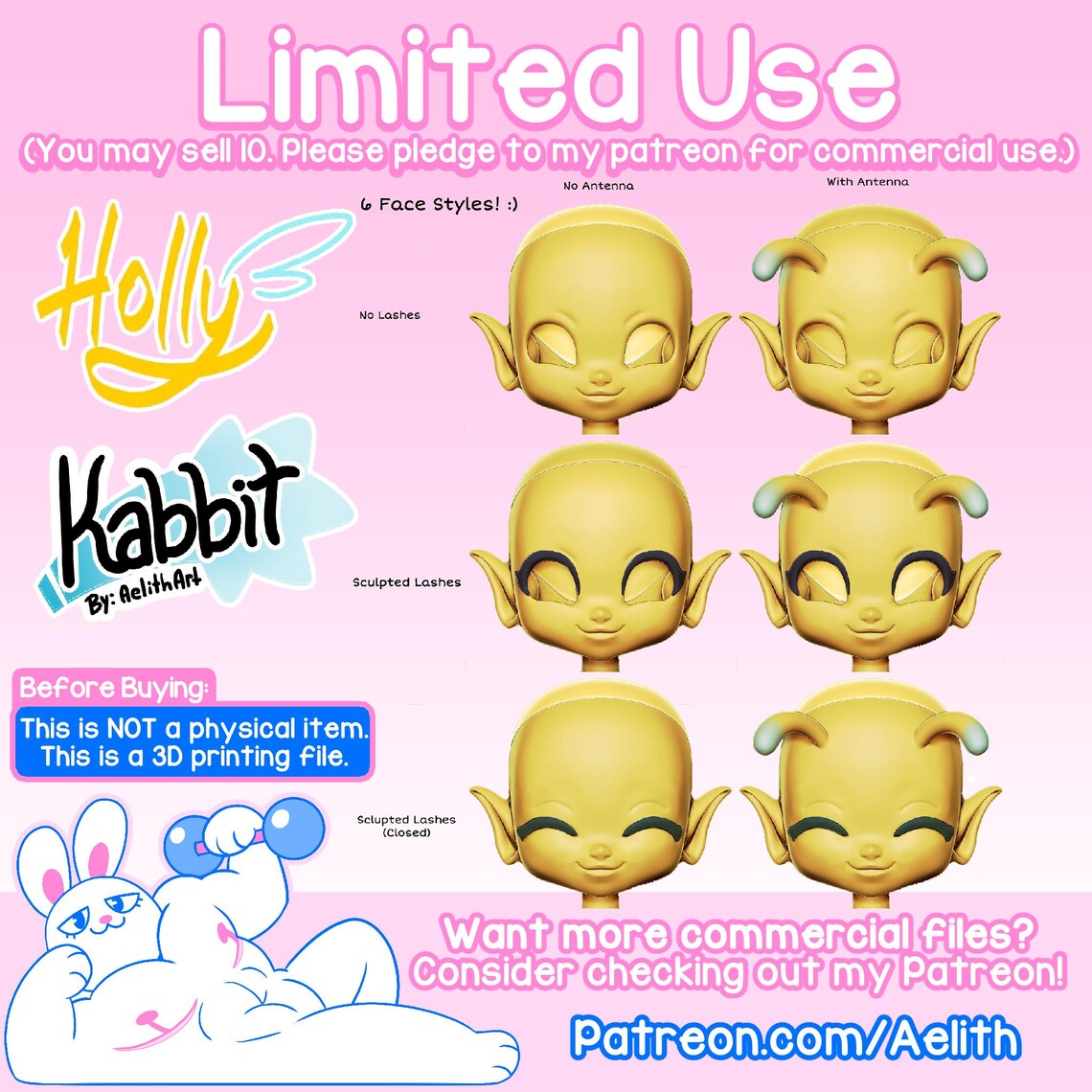 Kabbit BJD Head .STL File: Fairy Holly Style (digital Download) - Etsy