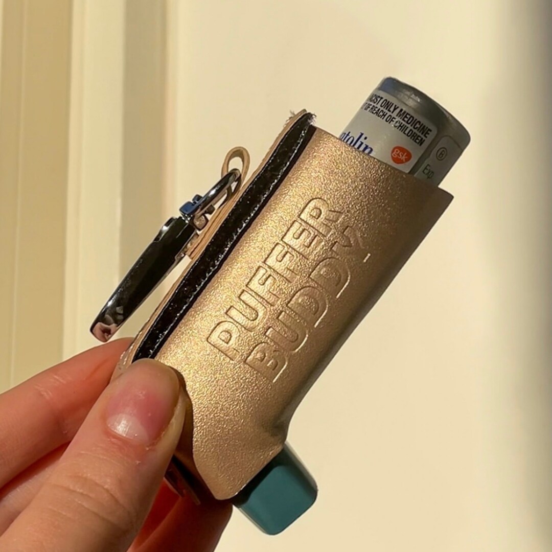 Solid Colour, Gold, Inhaler Holder, Inhaler Case, Inhaler Keychain ...