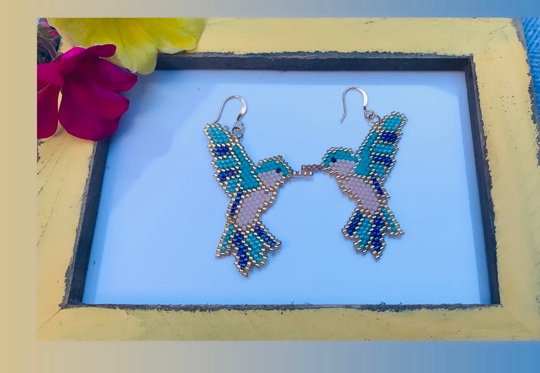 Colorful Flying Hummingbird Earrings Handmade Dangle Seed Bead, Best ...