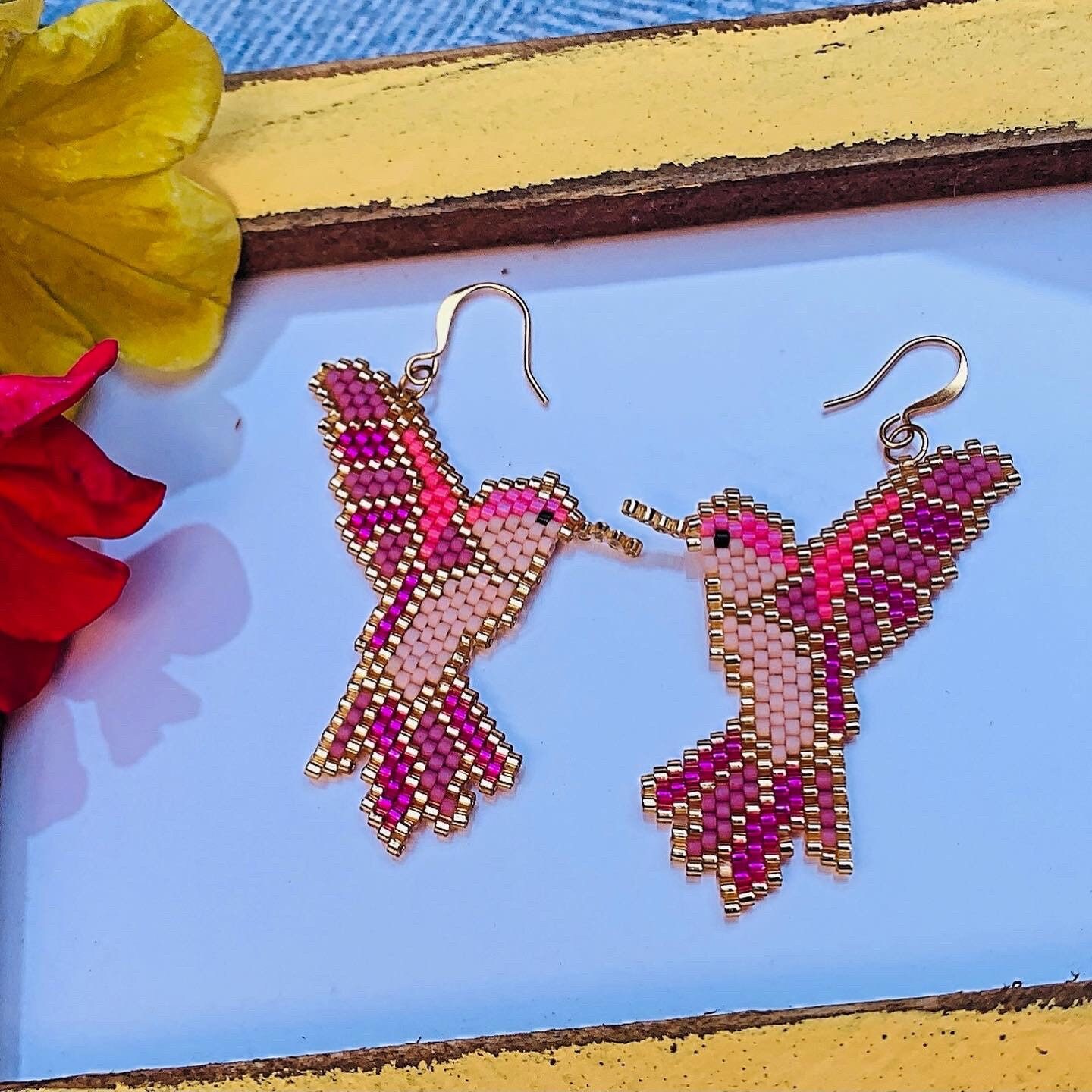 Colorful Flying Hummingbird Earrings Handmade Dangle Seed Bead, Best ...