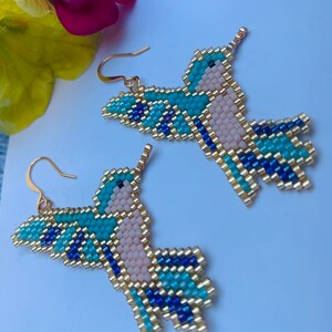Colorful Hummingbird Earrings Handmade Seed Bead Dangle Earrings Boho ...