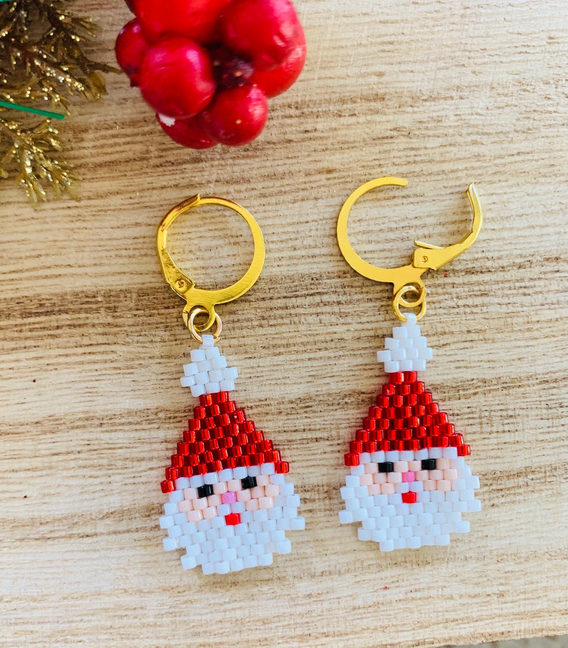 Small and Cute Santa Seed Beads Earrings, Santa Claus Beaded,christmas Drop Earrings, Women ...