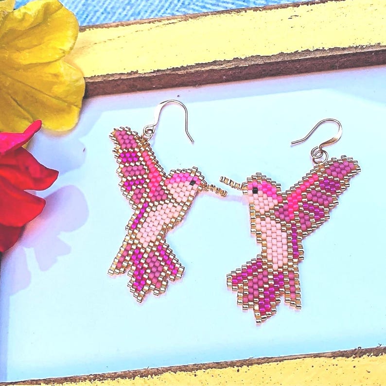 Colorful Flying Hummingbird Earrings Handmade Dangle Seed Bead, Best ...