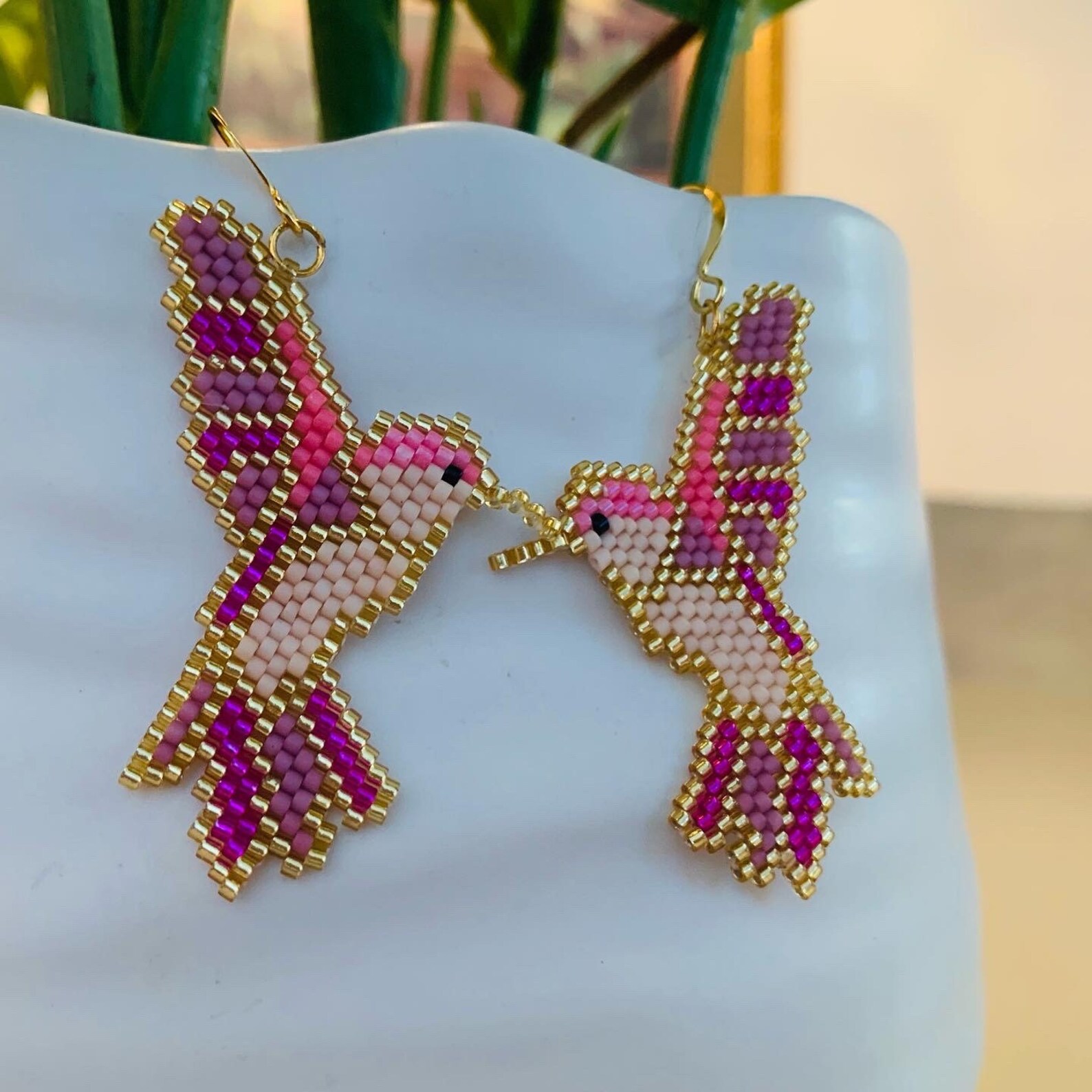 Colorful Flying Hummingbird Earrings Handmade Dangle Seed Bead, Best ...