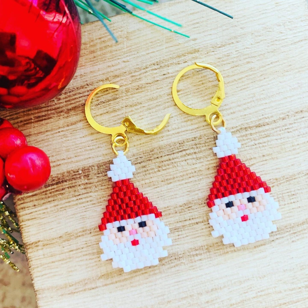 Small and Cute Santa Seed Beads Earrings, Santa Claus Beaded,christmas Drop Earrings, Women ...