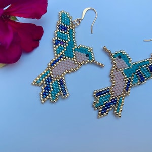 Colorful Hummingbird Earrings Handmade Seed Bead Dangle Earrings Boho ...