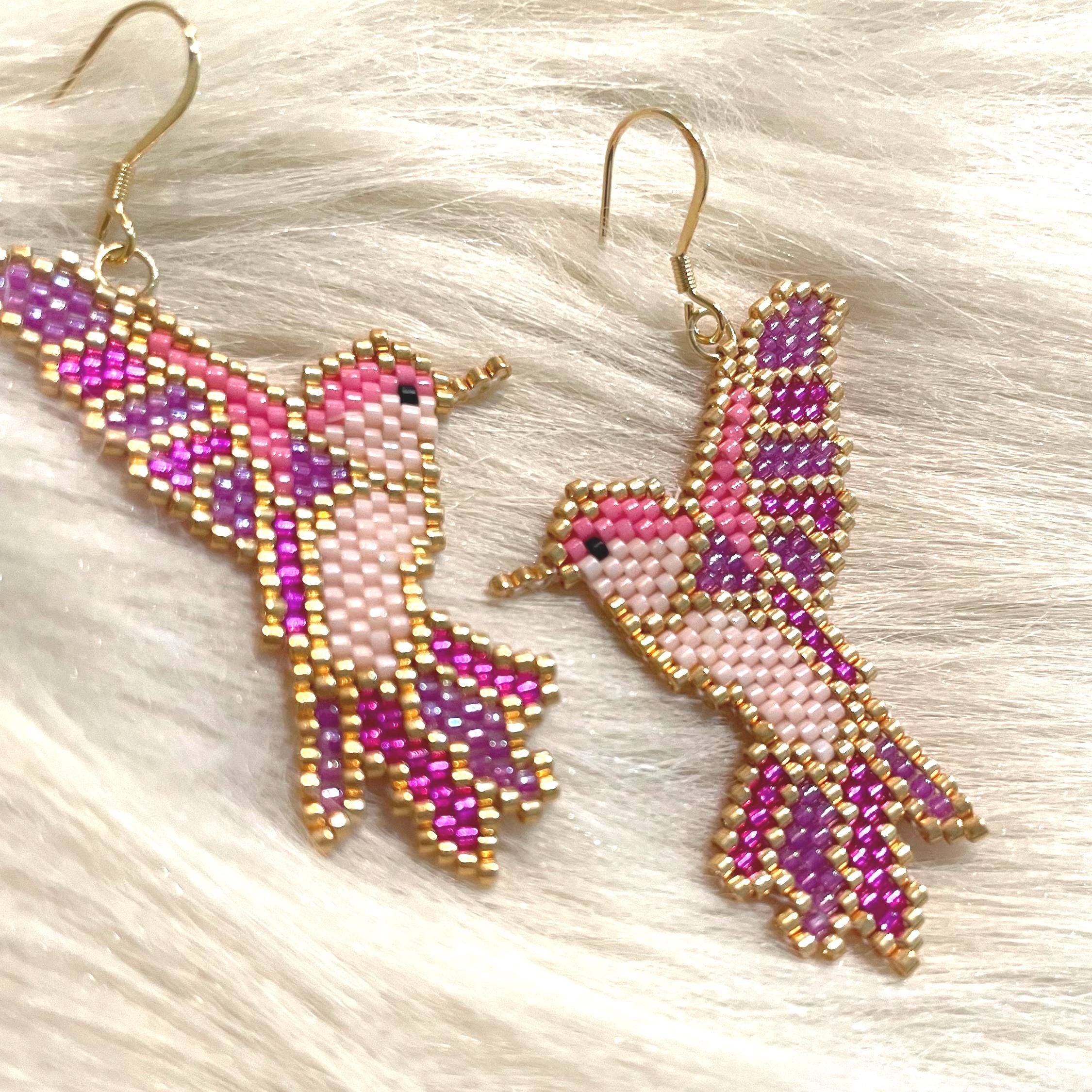Colorful Hummingbird Earrings Handmade Seed Bead Dangle Earrings Boho ...
