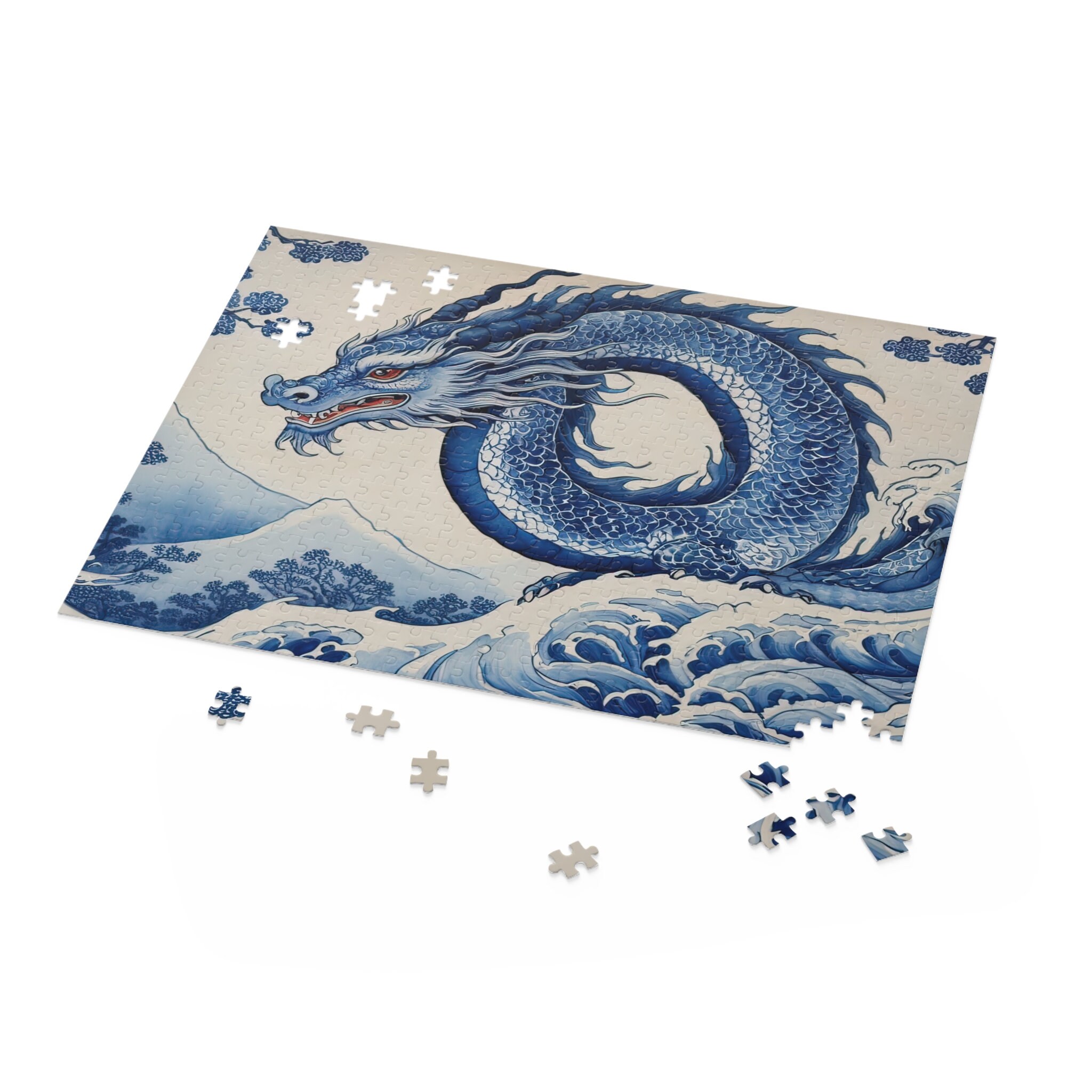 Majestic Blue Dragon Puzzle Traditional Chinese Art Jigsaw for Culture ...