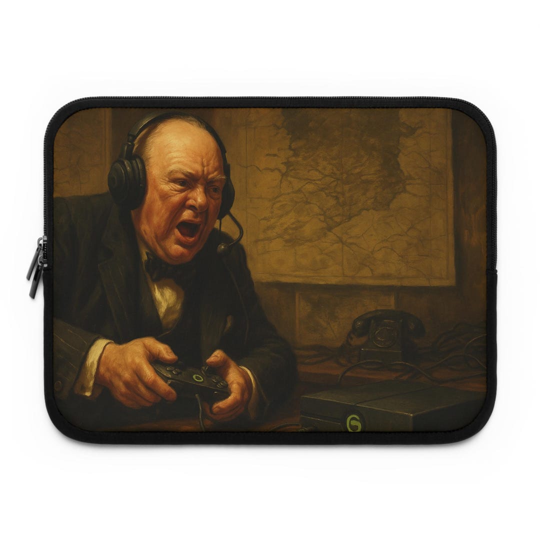 Churchill Playing War Games Laptop Sleeve | Retro Gamer Gift, Custom ...