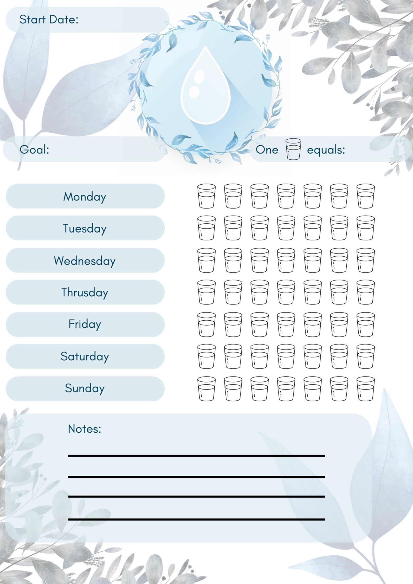 Printable Weekly Water Tracker | Weekly Water Intake Tracker ...