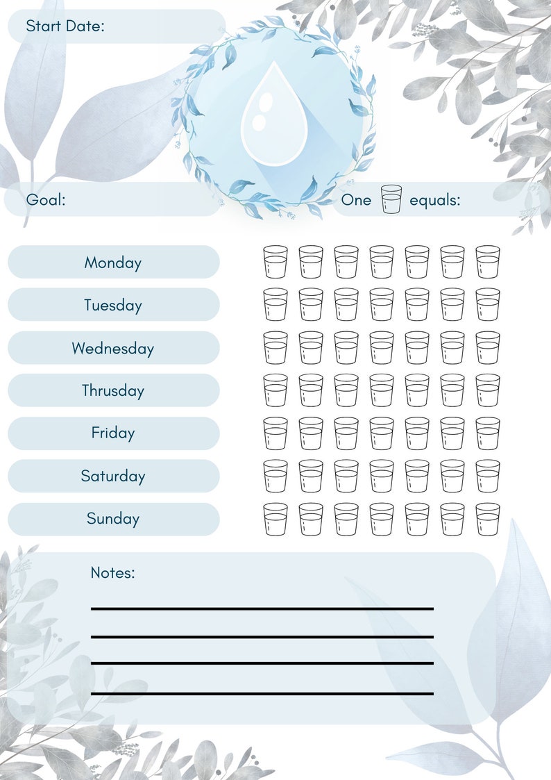 Printable Weekly Water Tracker | Weekly Water Intake Tracker ...