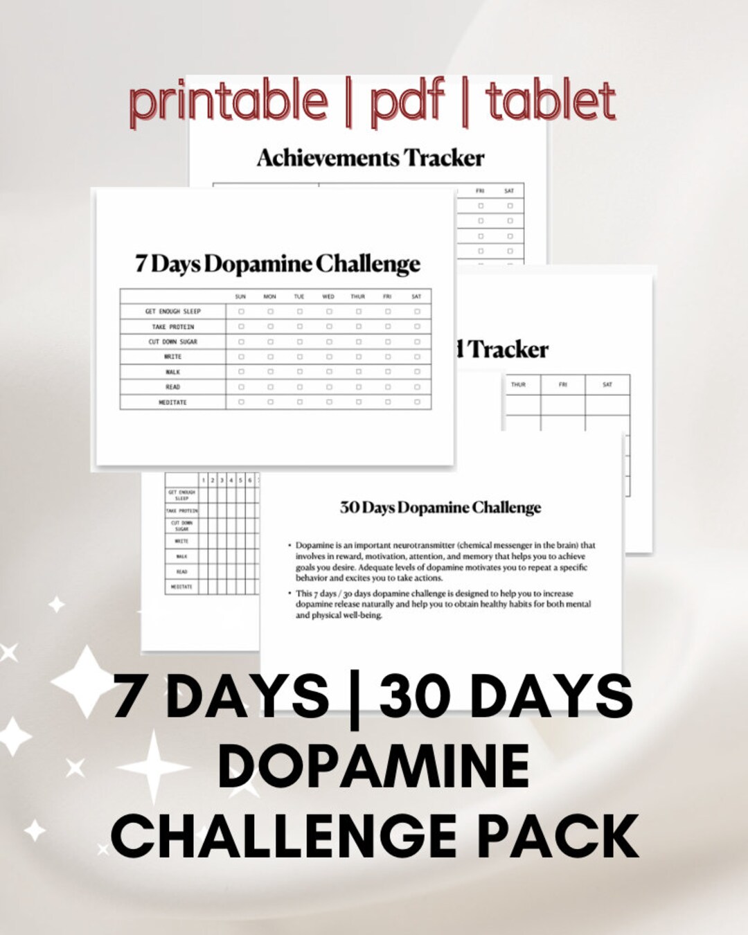 Digital 7 Days + 30 Days DOPAMINE BOOST Challenge Tracker Pack - Etsy