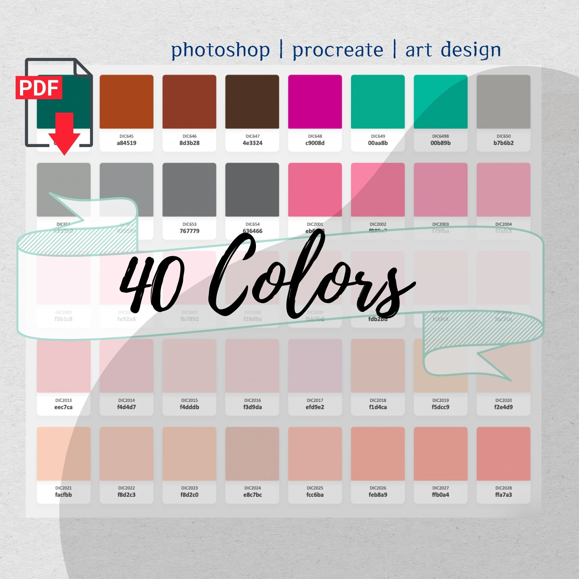 40 Color Palette Swatches Pdf Hex Code Instant Download Procreate ...