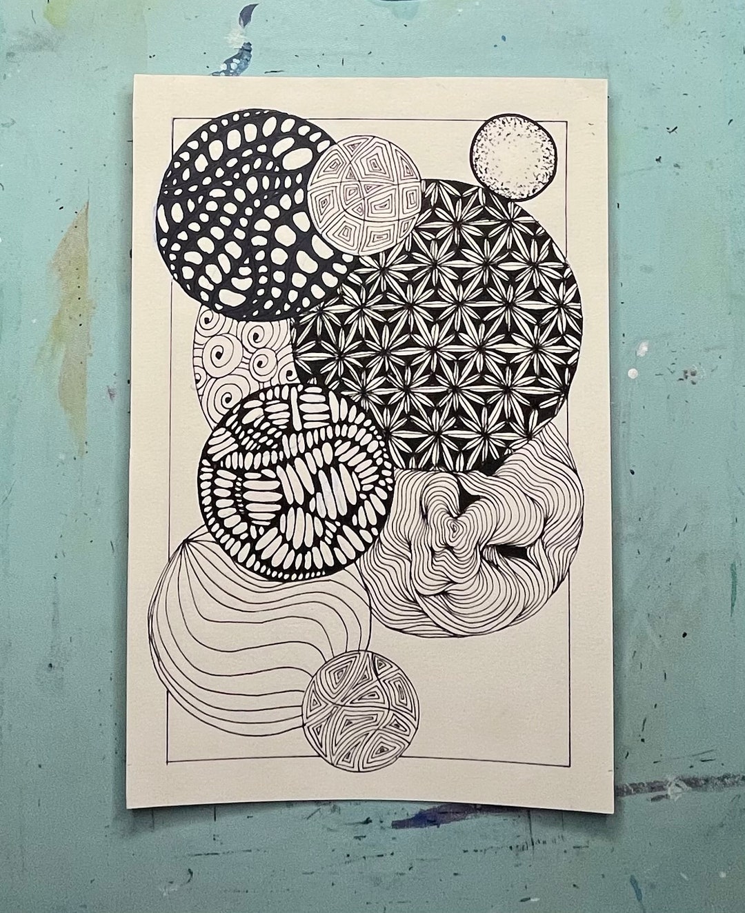 Handmade Abstract Pattern Optical Illusion Ink Pen Drawing 6 X 9 Inches ...