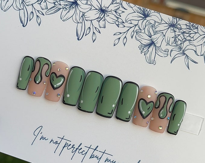 Green Comic Press on Nails | Comic Art Nails | Popart Press on Nails ...