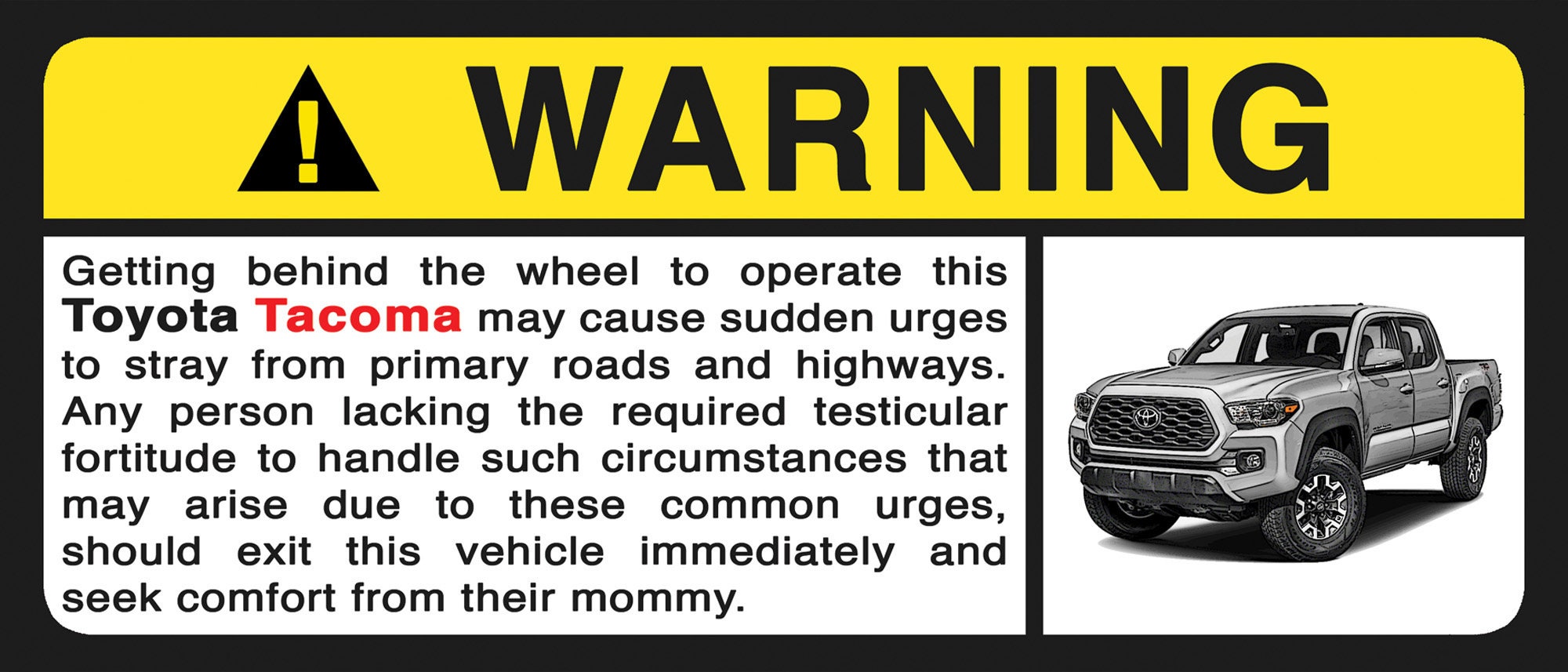 Toyota Tacoma / WARNING Label - (SPECIAL - - - Buy 1 / Get 1 Free ...
