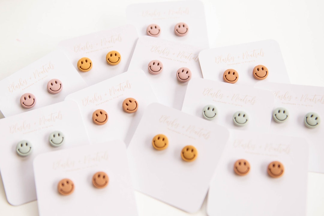 Smiley Face Earrings Clay Smiley Face Earrings Stud Cute - Etsy