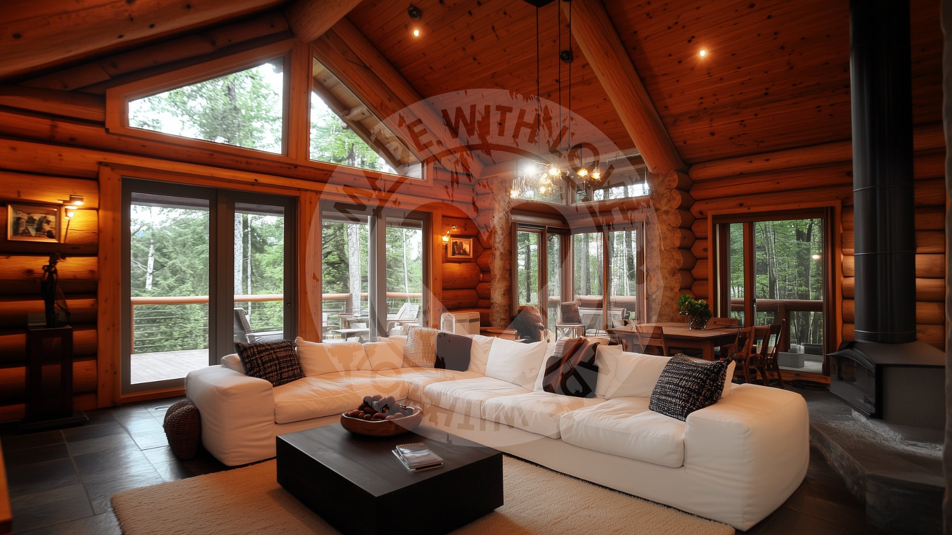 Modern Cozy Cabin Living Room Virtual Background for Microsoft Teams ...