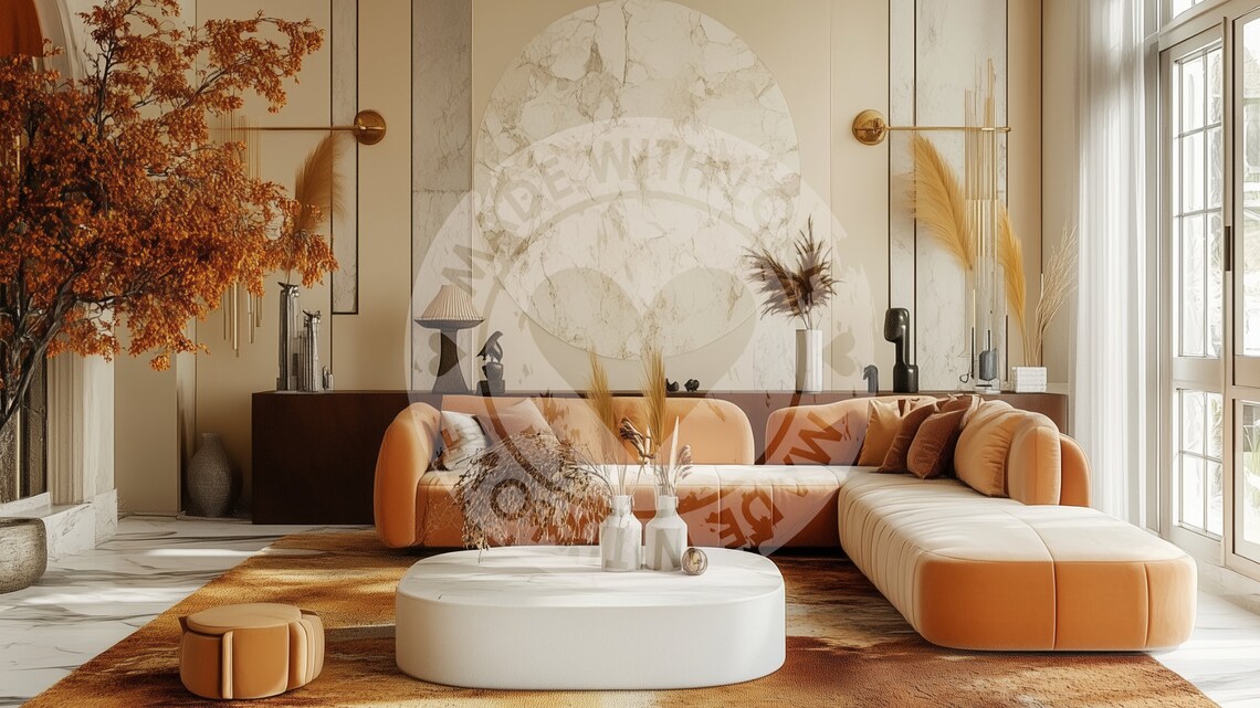 Autumn Modern Living Room Virtual Background for Microsoft Teams Zoom ...