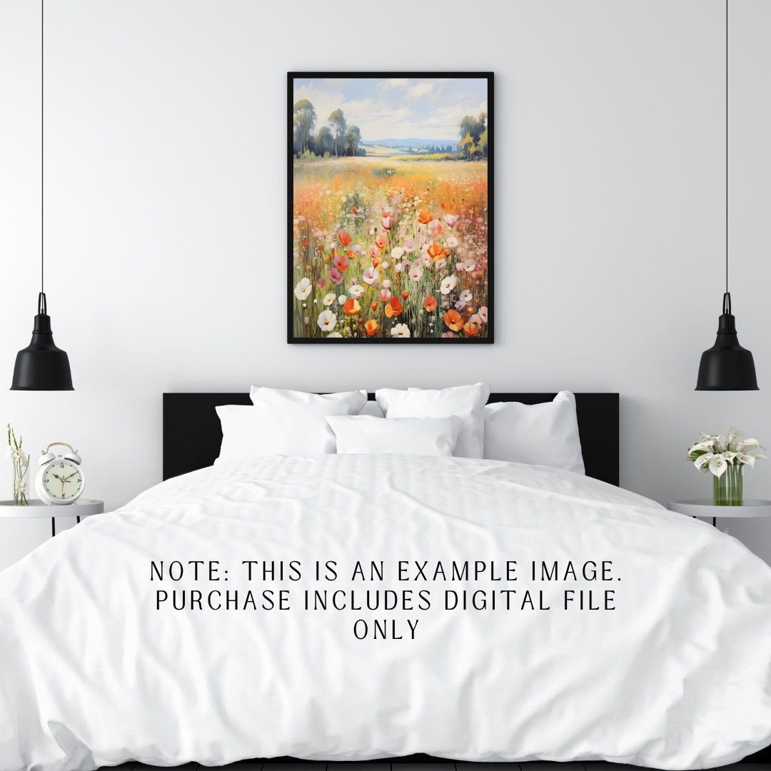 Printable Flower Field Oil Painting Vintage Landscape - Etsy