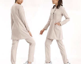 Navy Blue Lux Lycra Zippered Hijab Suit,muslim Scrubs Uniform,nurse ...