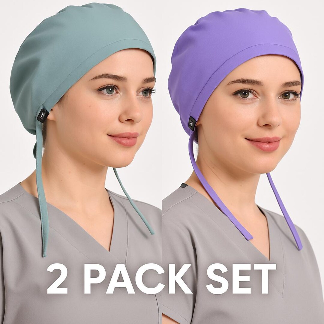 2 Pack Surgical Scrub Cap Set – Seafoam Green & Lilac | Adjustable ...