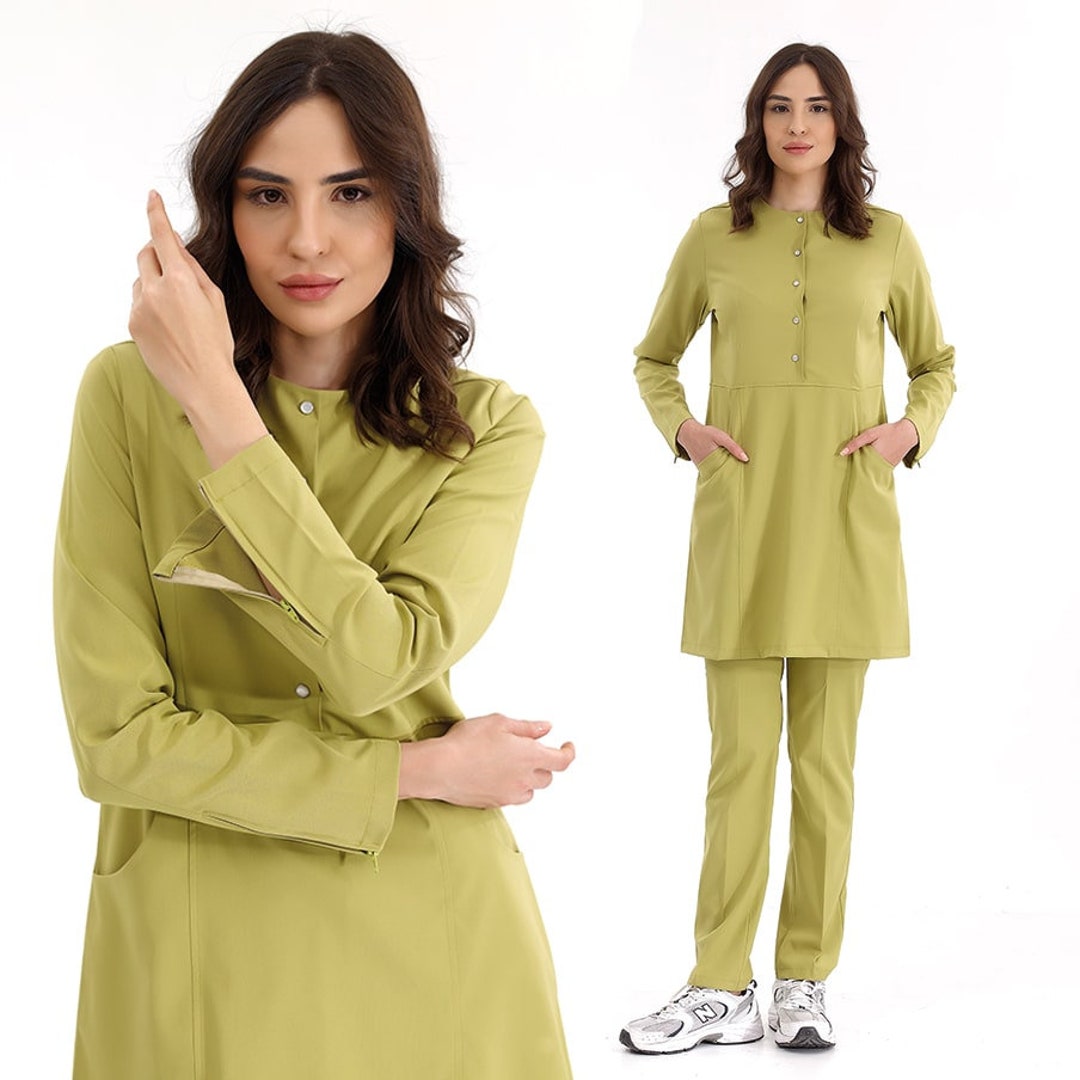 Pistachio Lux Lycra Zippered Hijab Suit,muslim Scrubs Uniform,nurse ...