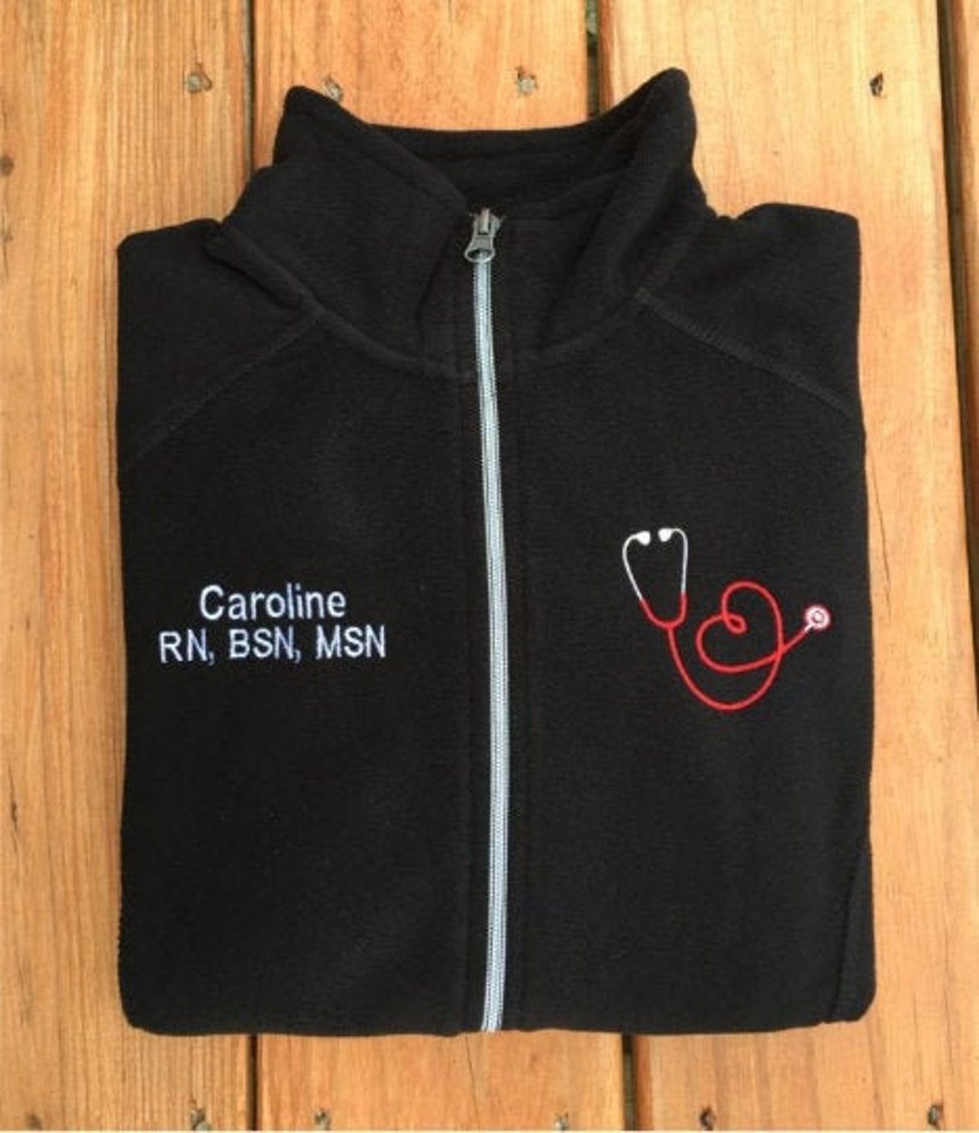 Custom Embroidered Full Zip Fleece W/ Stethoscope /doctor,nurse Fleece ...