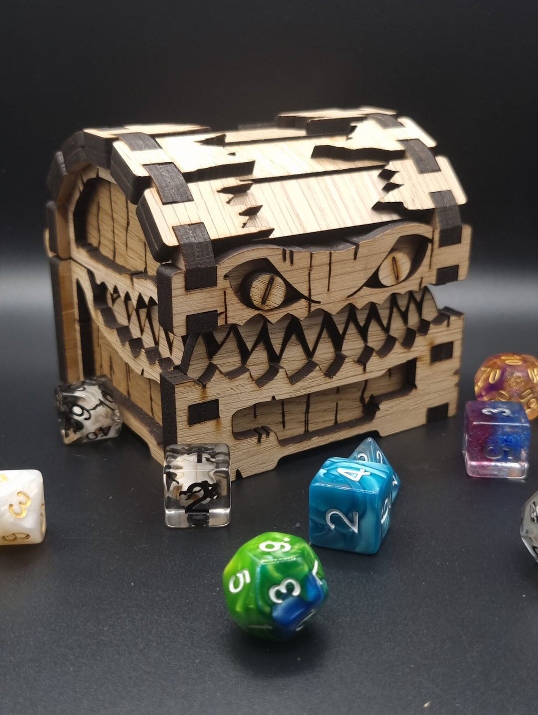 Mimic Dice Chest - Wooden Dice Storage for Dungeons & Dragons, Magic ...