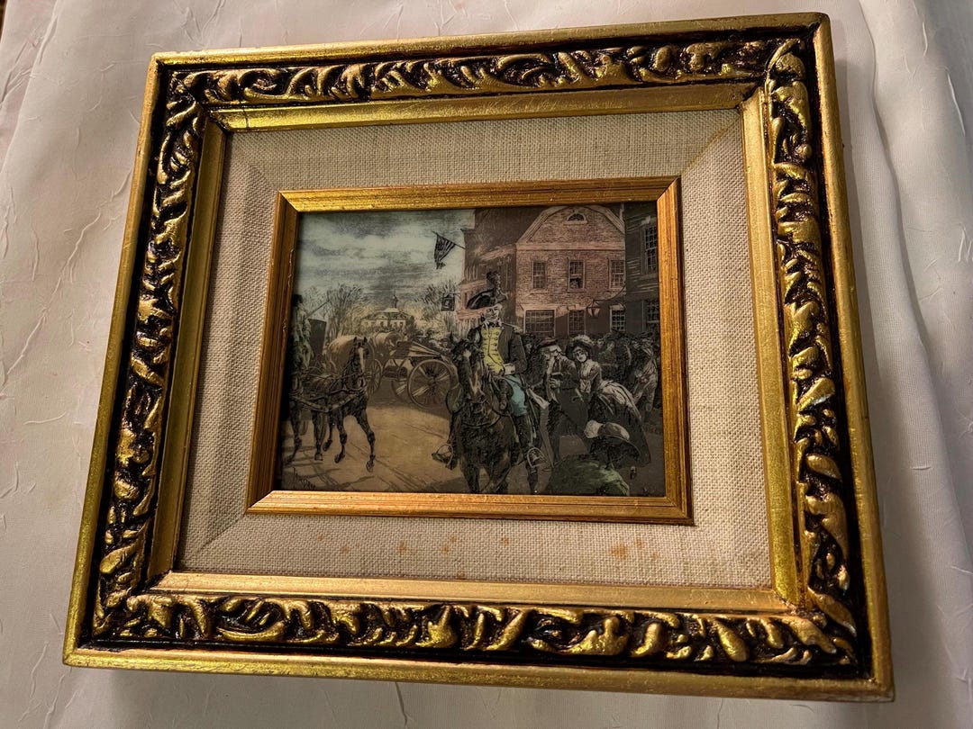 Rare Vintage Framed Art of Colonial Town Square - Etsy