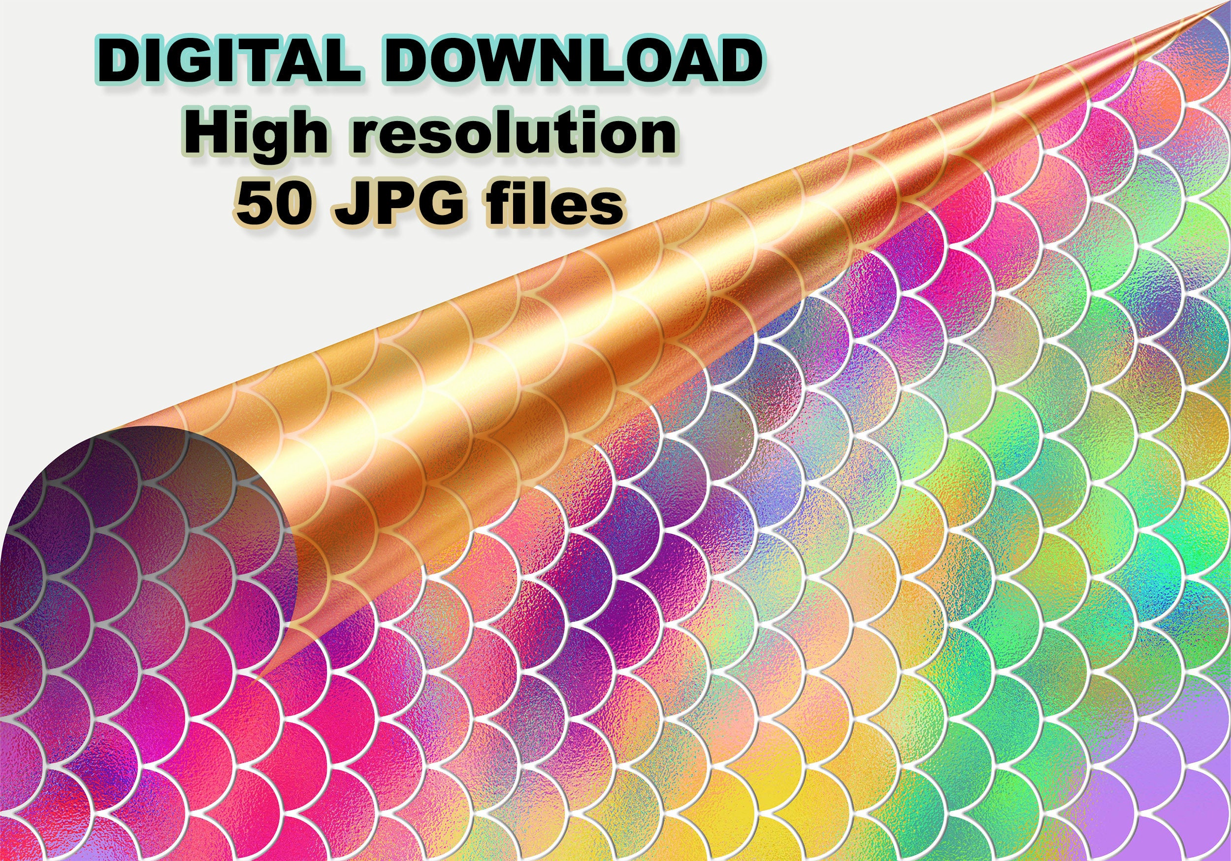 50 Mermaid Scales Gradient Digital Paper Files 50 High - Etsy