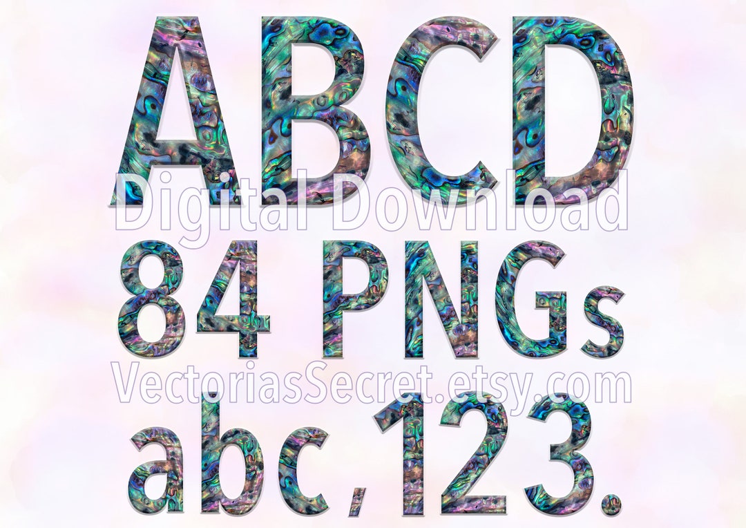 Abalone Iridescent Colours Alphabet, Holographic Font A-Z, Numbers ...