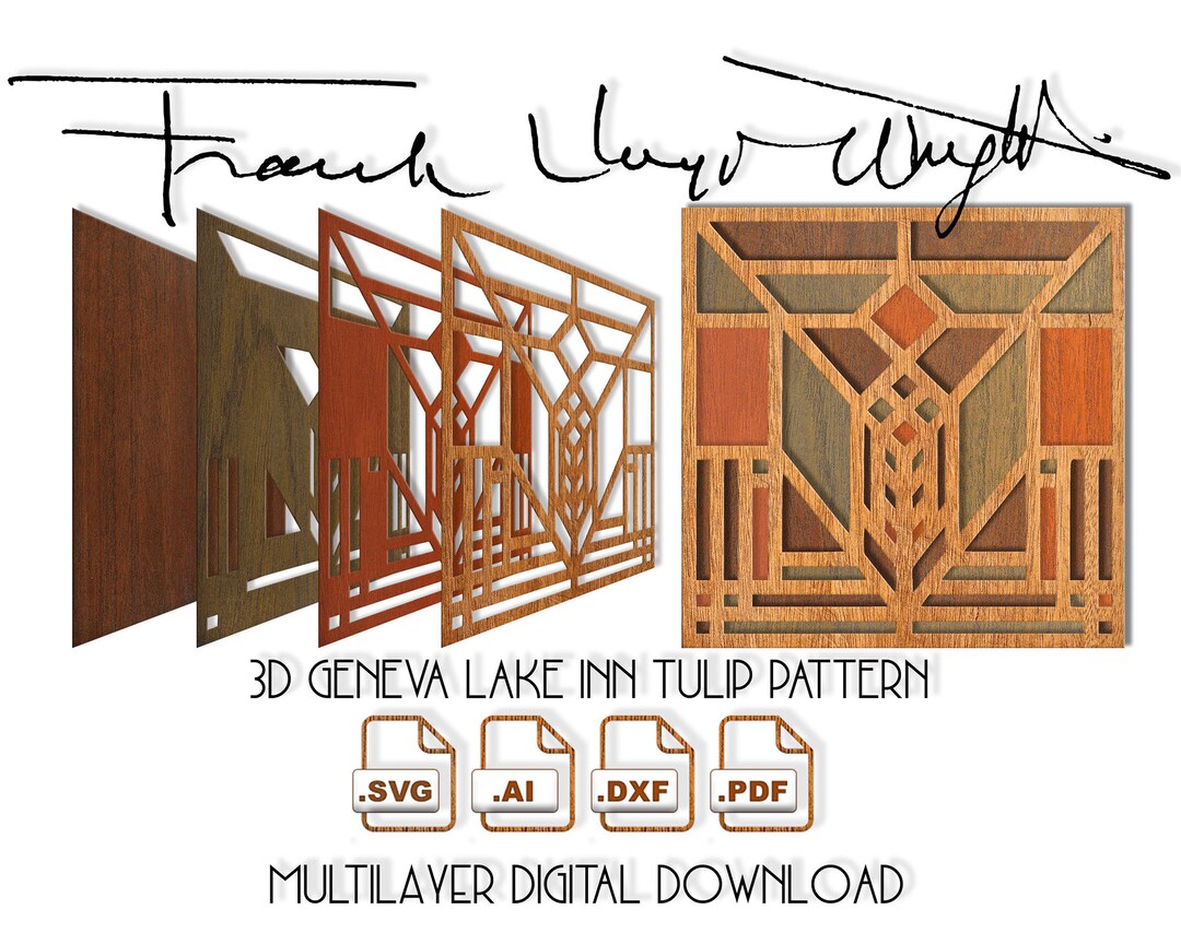 Frank Lloyd Wright Geneva Tulip Stained Glass SVG 3D Laser Cut File ...