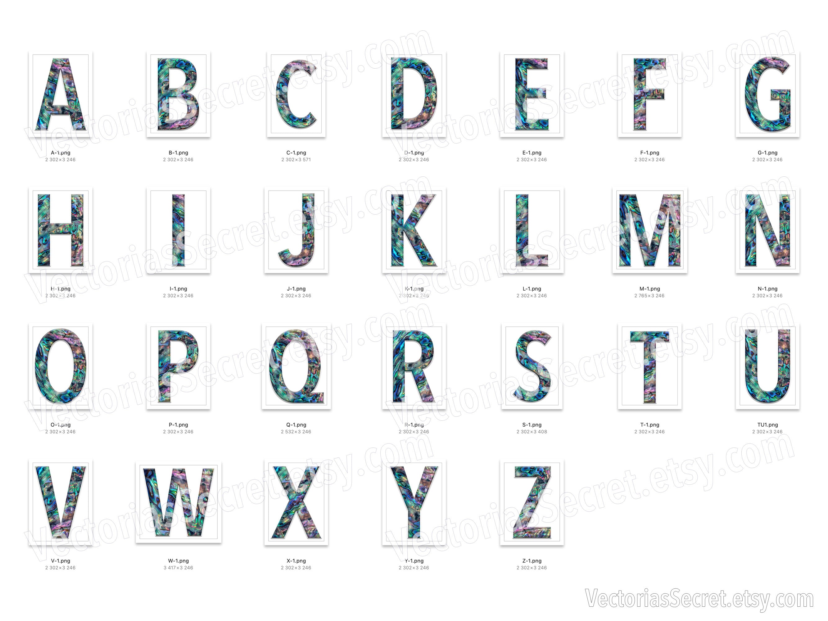 Abalone Iridescent Colours Alphabet, Holographic Font A-Z, Numbers ...