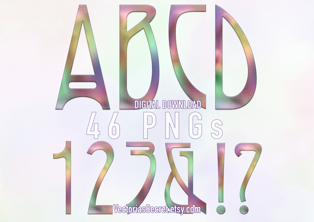 Rainbow Unicorn Alphabet, Pastel Metallic Font A-Z, Numbers ...