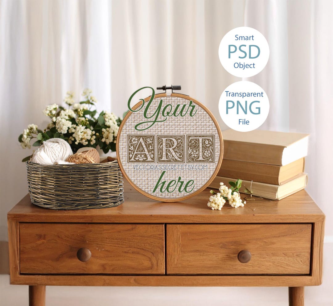 Embroidery Hoop Mockup With Smart Object PSD & Transparency PNG ...