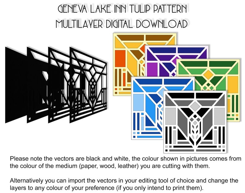 Frank Lloyd Wright Geneva Tulip Stained Glass SVG 3D Laser Cut File ...