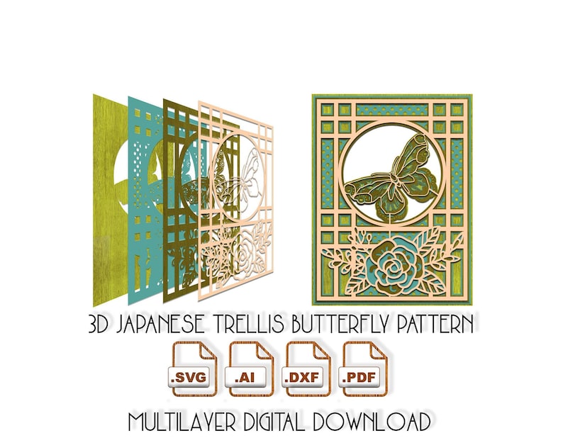 Japanese Butterfly Trellis SVG: 3D Peony Laser Cut File (digital ...