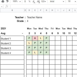 Attendance Sheet Google Sheets - Etsy