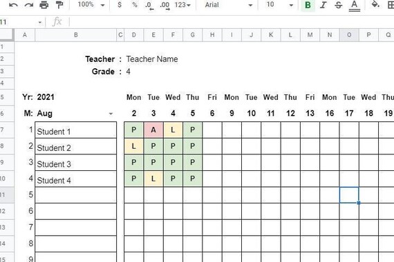 Attendance Sheet Google Sheets - Etsy