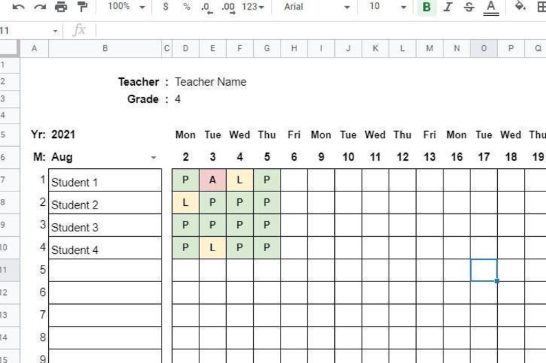 Attendance Sheet Google Sheets - Etsy