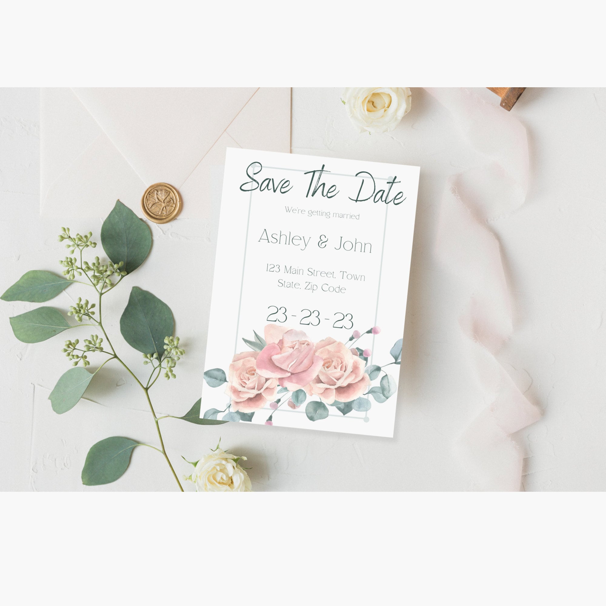 Save the Date Roses Wedding Invitation Rustic Vintage Modern Country ...