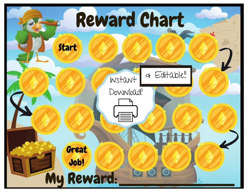 Treasure Hunt Reward Chart Sticker Chart Instant Download | Etsy