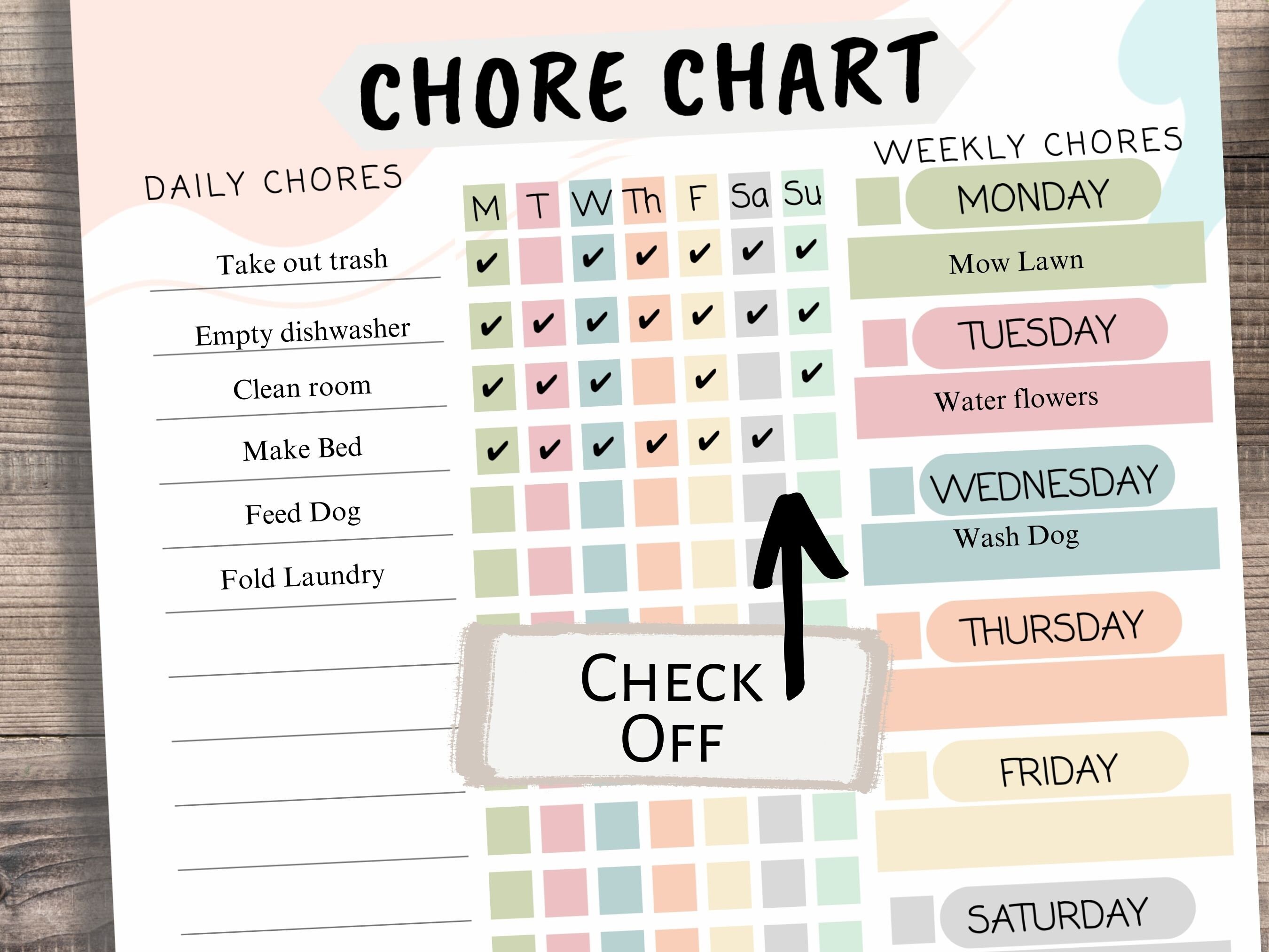 Editable Chore Checklist Kid Chart Weekly Chore Chart Family Checklist ...