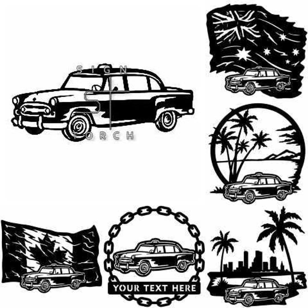 Taxi Car 31 Designs Vector Dxf Svg Cnc Art for Cnc Plasma Laser Router ...