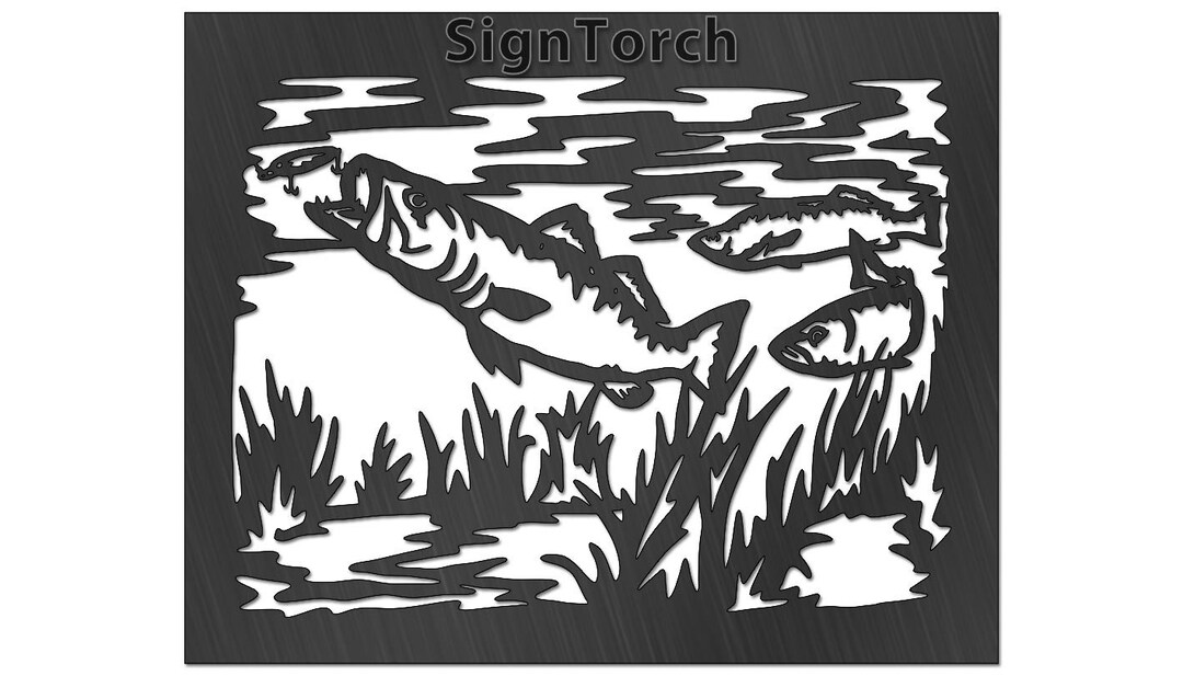 Speckled Trout Scene Vector DXF SVG CNC Plasma Laser Router Cricut ...
