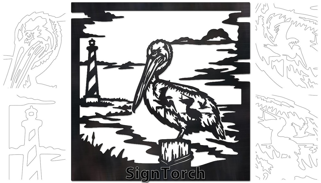 Pelican Scene Vector DXF SVG CNC Plasma Laser Router Cricut Silhouette ...