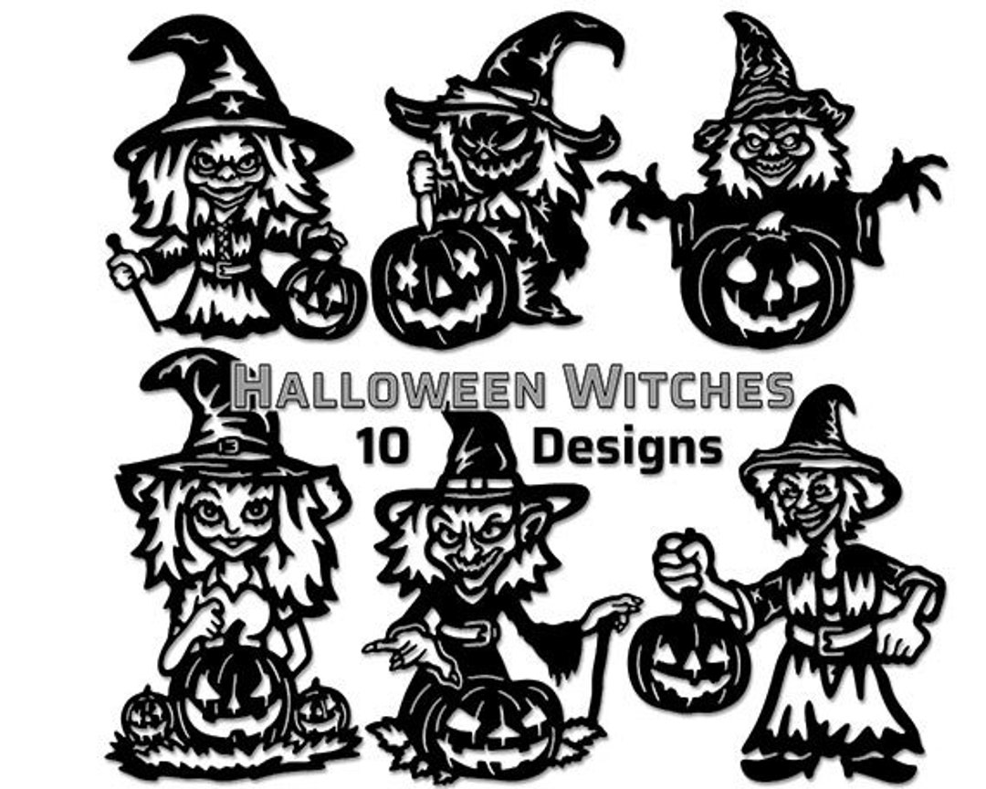 Halloween Witches Vector DXF SVG CNC Art Plasma Cutter Router Cricut ...