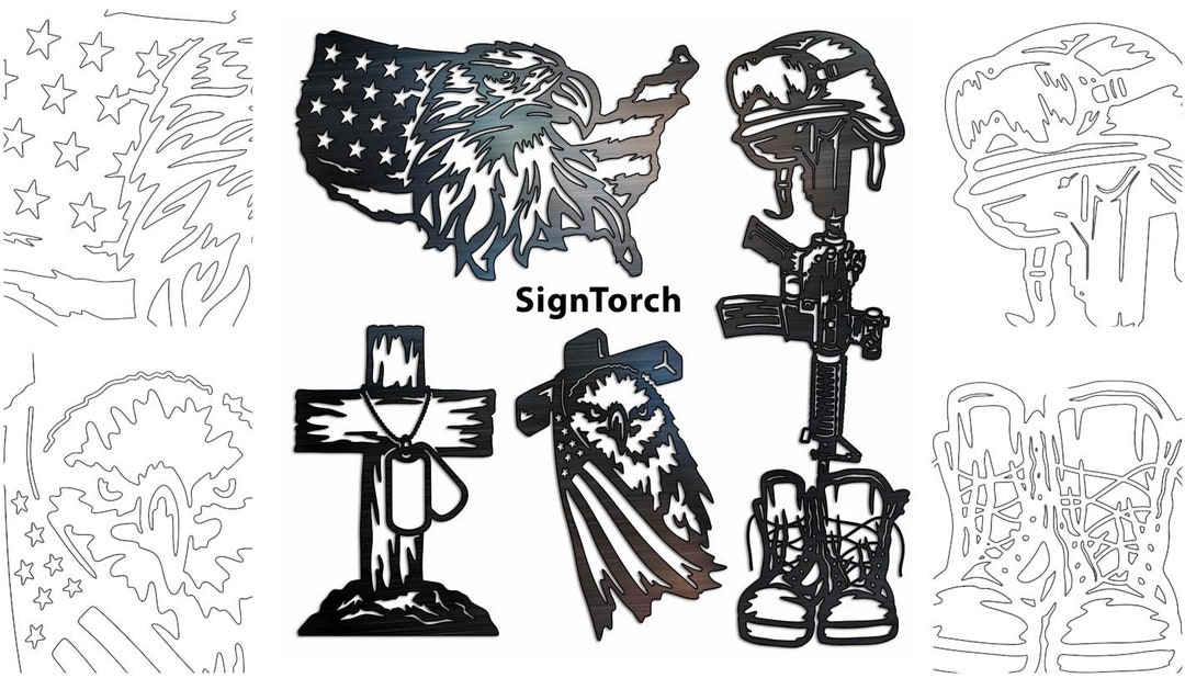 Battle Cross DXF SVG Cnc Plasma Router Laser Cricut USA Flag Eagle for ...