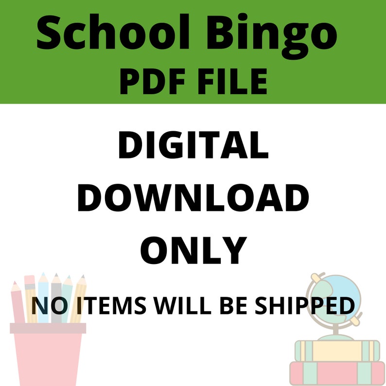 SCHOOL BINGO, Back to School Bingo, Fun Printable Party Bingo, Teacher ...